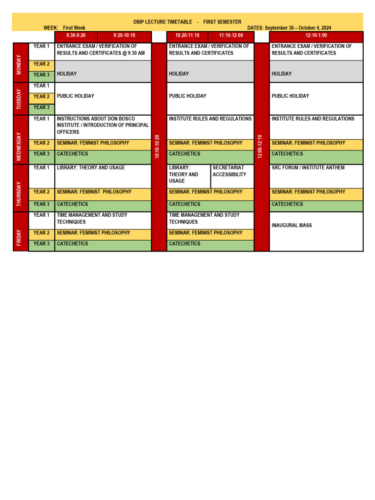 Orientation Week Timetable 2024.2025 | PDF