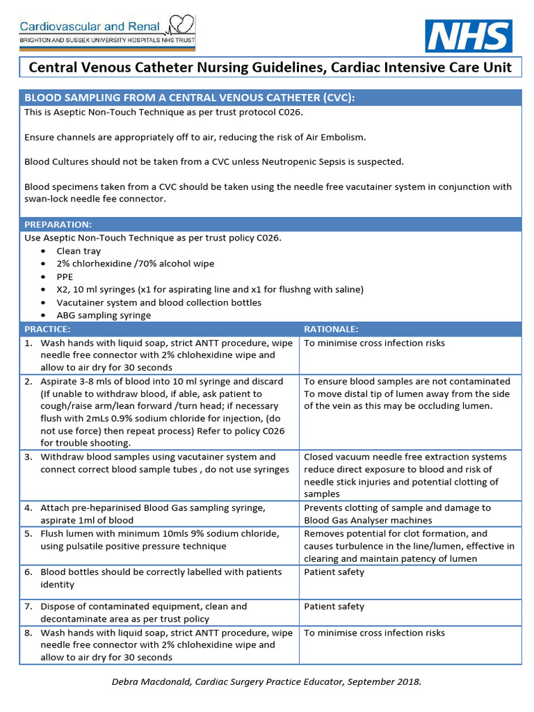 Central Venous Catheter Guidelines | PDF