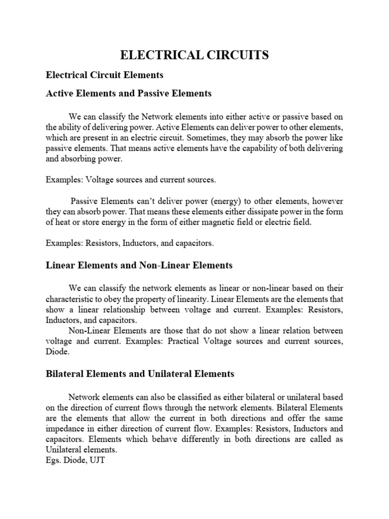 Electrical Circuits: Electrical Circuit Elements Active Elements and ...