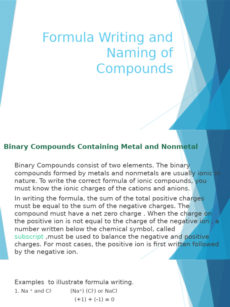 Formula Writing and Naming of Compounds | PDF