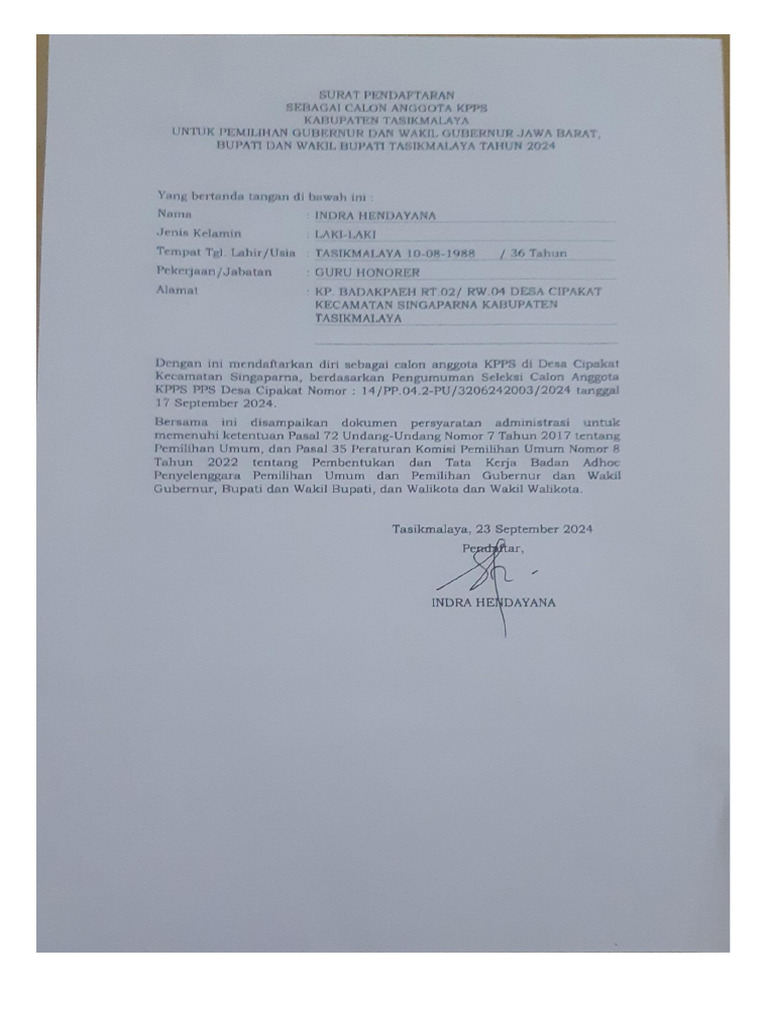 Surat Pendaftaran Kpps | PDF