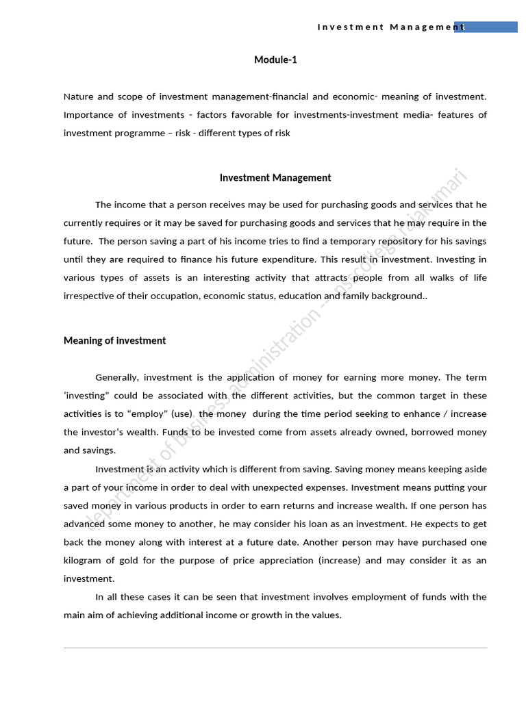Nature and Scope of Investment Management | PDF | Investing | Law