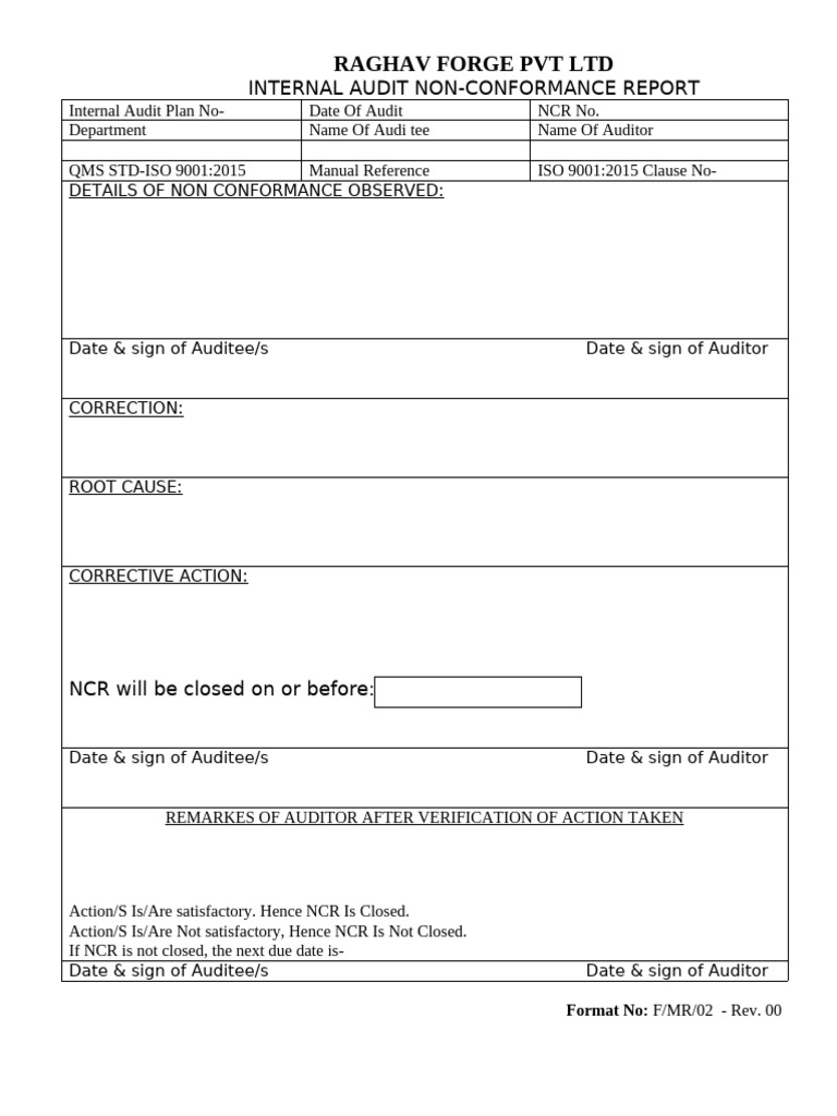 Non Conformance Report Format | PDF