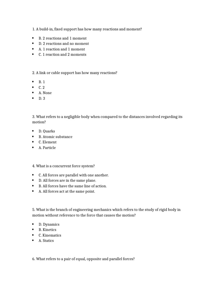 STRUCTURES Randomized - Exam - Questions | PDF | Force | Classical Mechanics