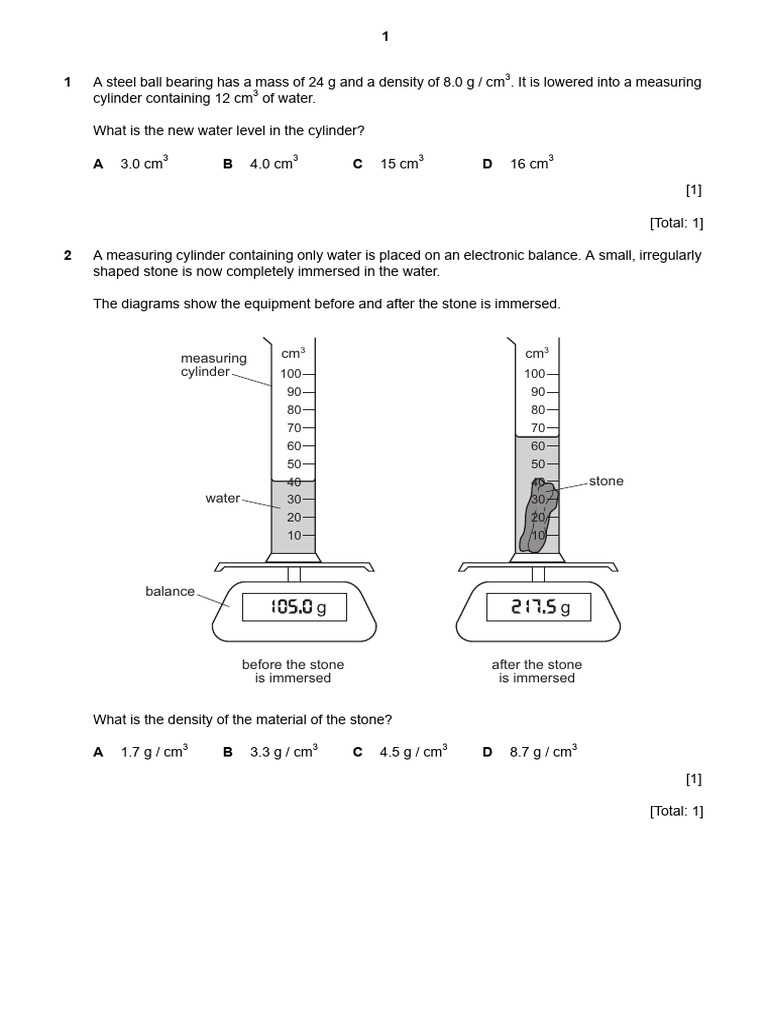 0625 Density (Core Only) - P1 - QP | PDF