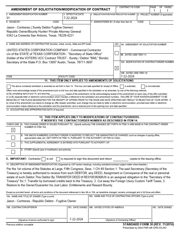 Standard Form 30 - Amendment of Solicitation - Modification of Contract ...
