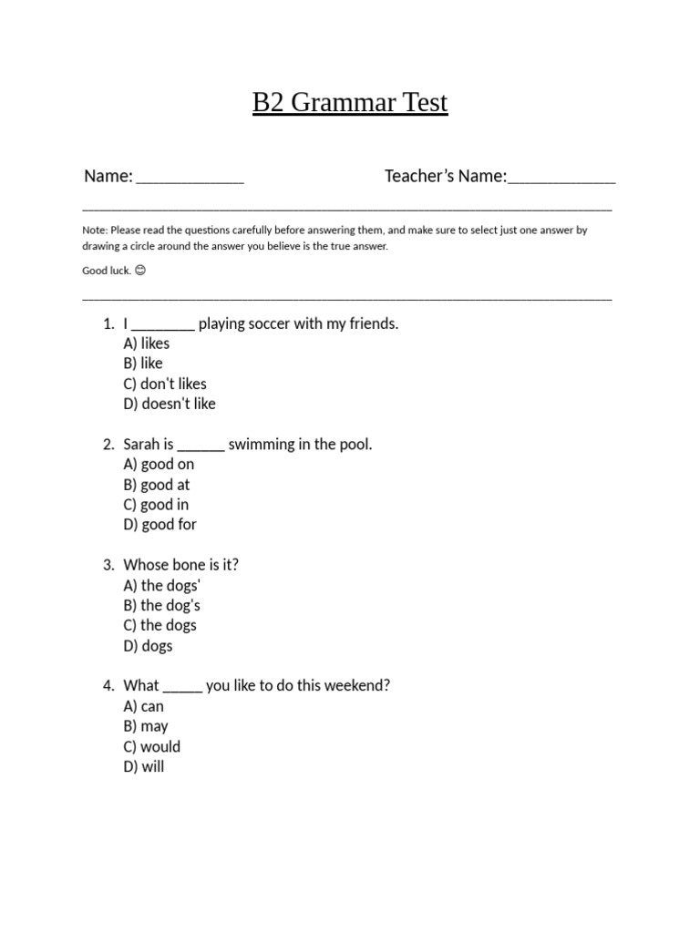 B1 Grammar Test | PDF