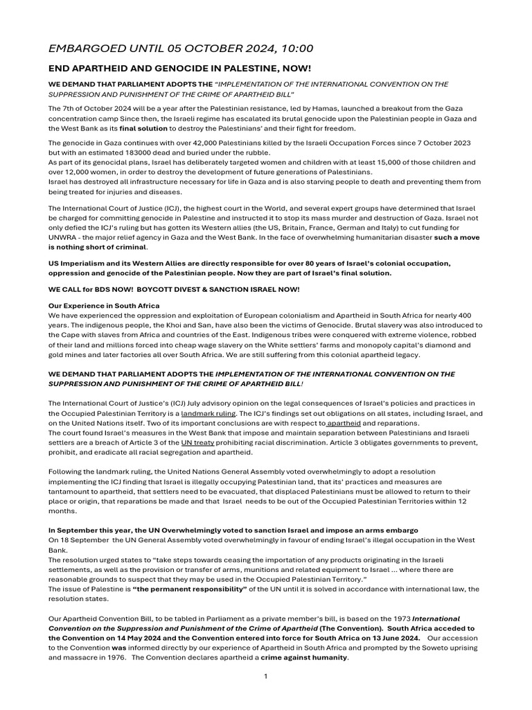 EMBARGOED Memorandum To SA Govt and Parliament For BDS 5 Oct 2024 | PDF ...
