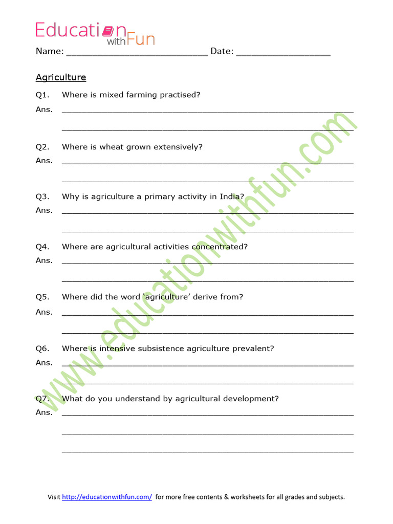 Agriculture Worksheet 5 | PDF