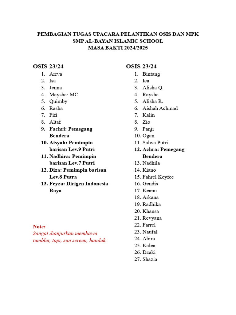 Petugas & Peserta Upacara Pelantikan Osis Dan MPK | PDF