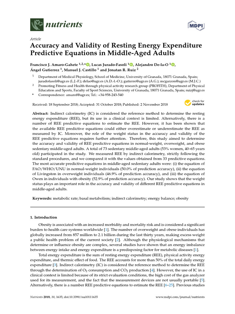 Accuracy and Validity of Resting Energy Expenditure Predictive ...