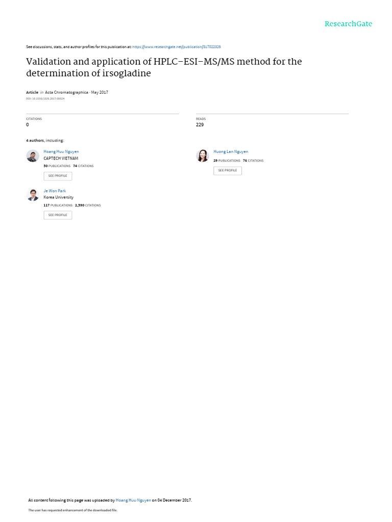 02ValidationandapplicationHPLC ESI MSMSforIrsogladine | PDF