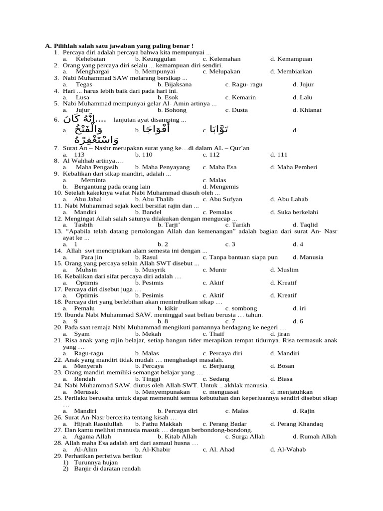 Salin-SOAL PTS PAI KELAS 3 SEMESTER GANJIL 2024-2025 K13 | PDF