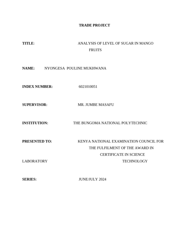 TRADE PROJECT, NYONGESA POULINE MUKHWANA | PDF