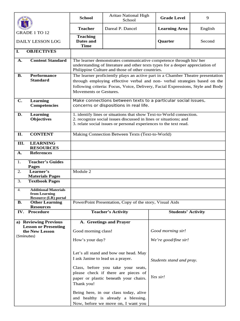 Text-to-World Connections in Literature | PDF | Learning | Language ...
