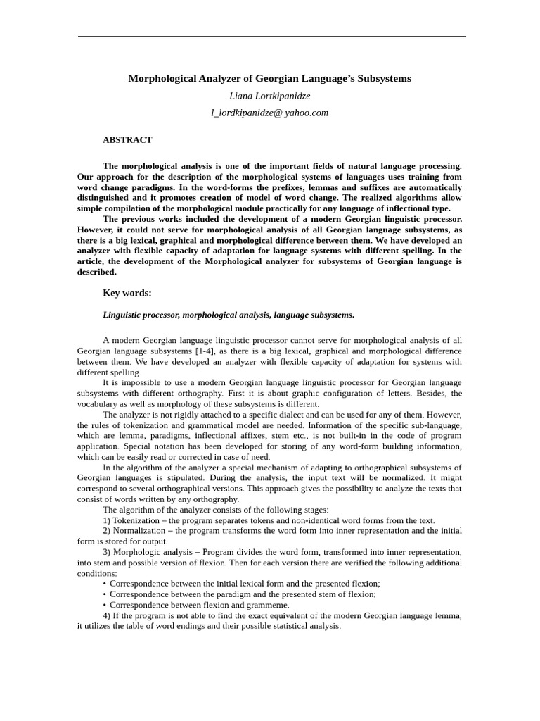 Georgian Language Morphological Analyzer | PDF | Morphology (Linguistics) | Word
