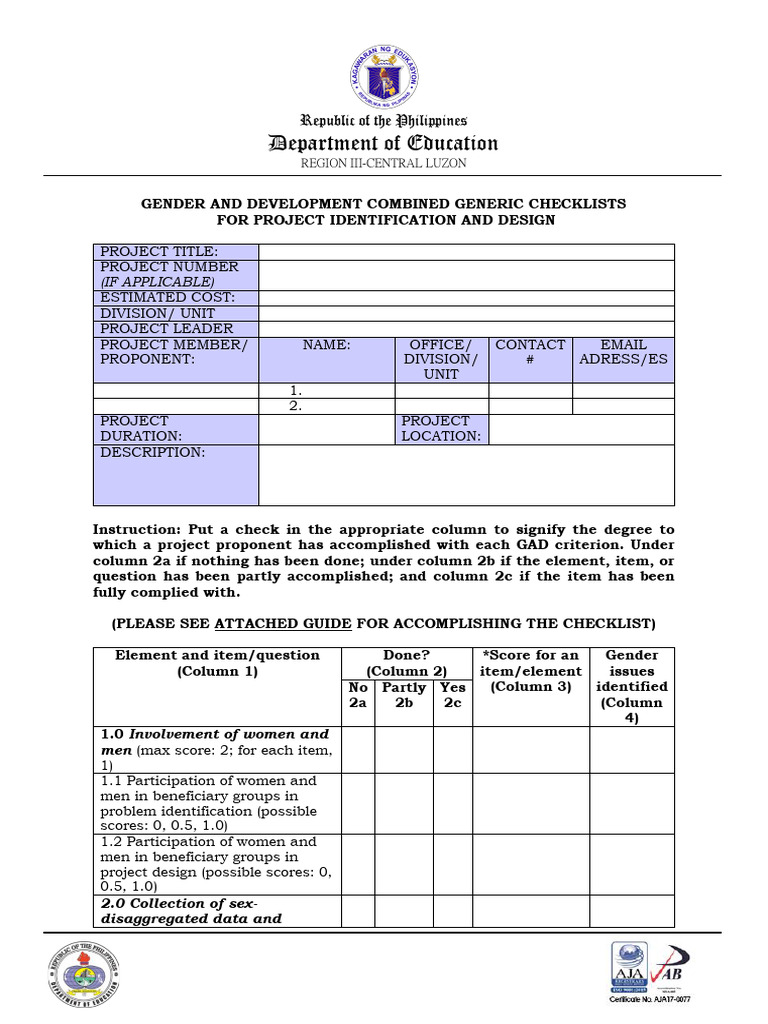 GAD Combined Generic Checklist | PDF