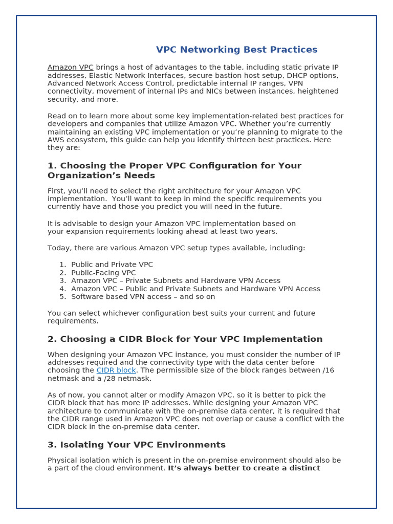 Amazon VPC Best Practices | PDF | Ip Address | Network Architecture