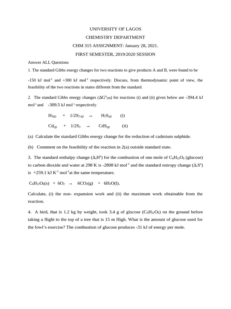 CHM 315 Assignment 1B | PDF