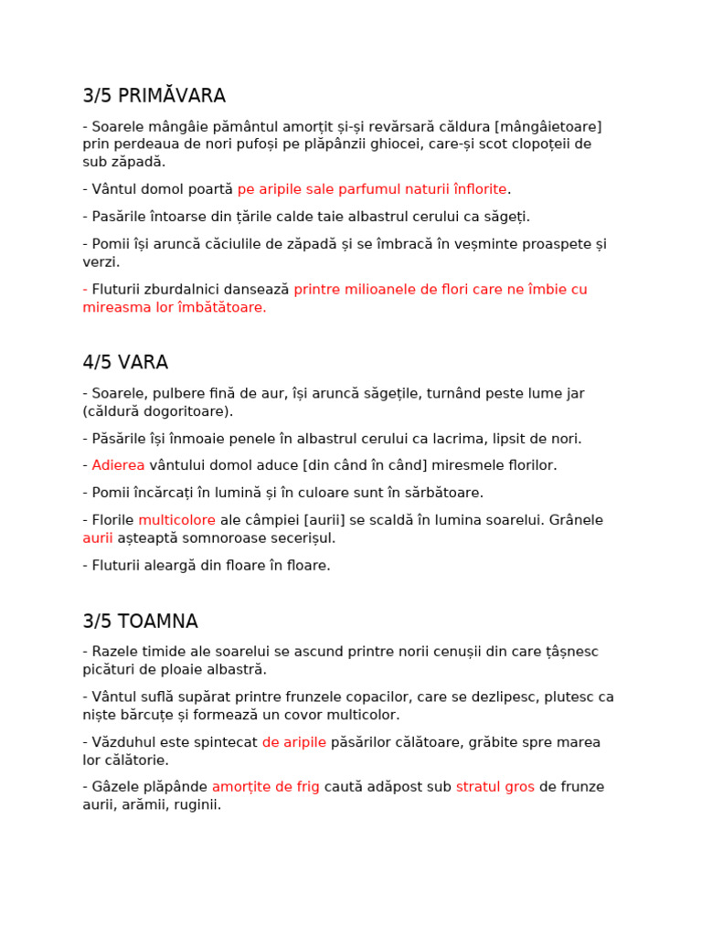 Descriere Anotimpuri | PDF