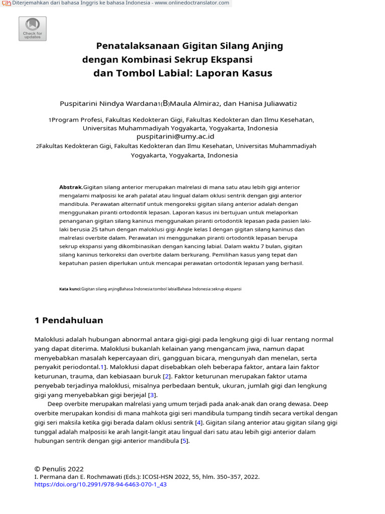 Management of Canine Crossbite With Combination of - En.id | PDF