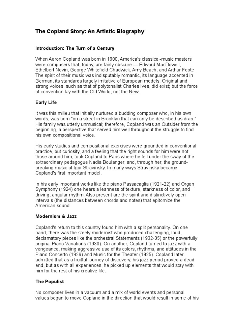 The Copland Story - An Artistic Biography | PDF | Symphony | Film Score