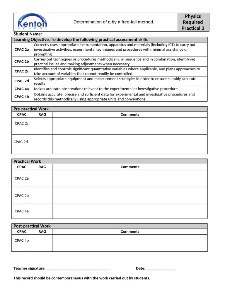 Physics Required Practical 3 - Student Sheet | PDF