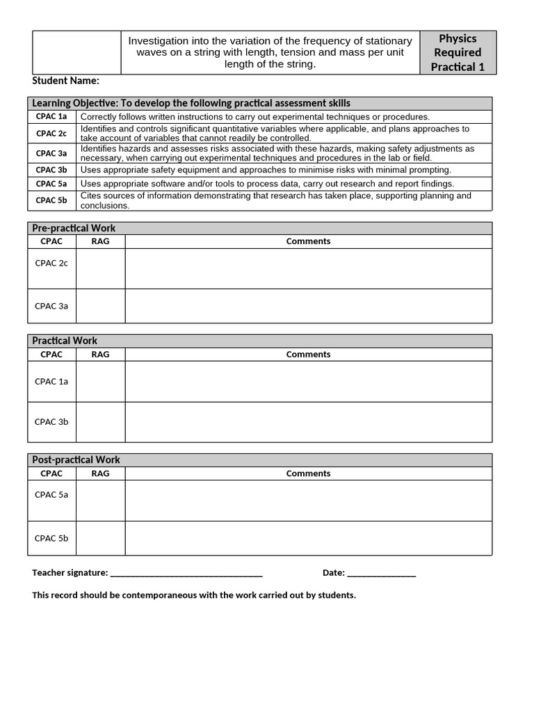 Physics Required Practical 1 - Student Sheet | PDF