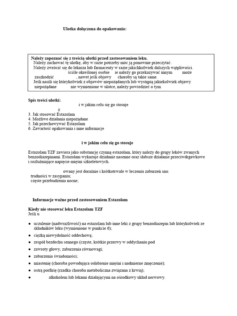 Ulotka Estazolam TZF Tabletki 2mg | PDF