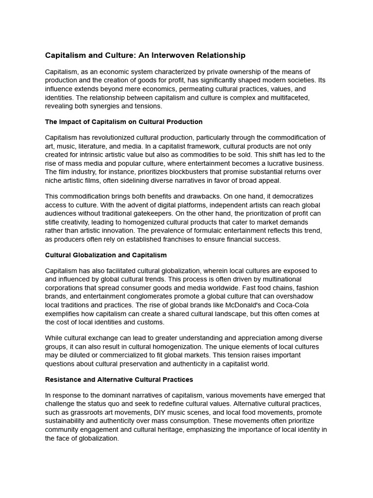 Capitalism and Culture | PDF | Capitalism | Cultural Globalization