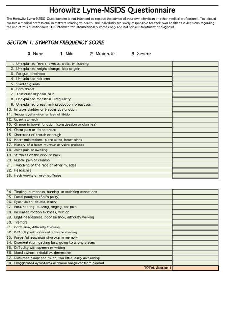 Horowitz LymeDiseaseQuestionnairev | PDF
