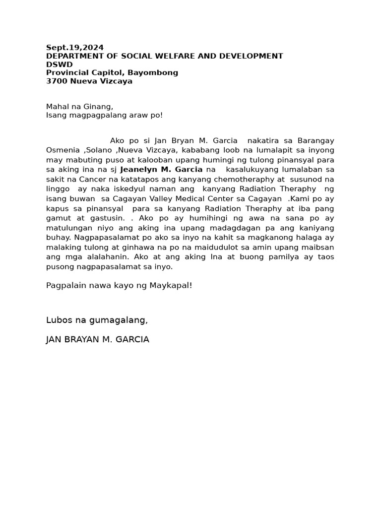 Letter for DSWD (2) | PDF