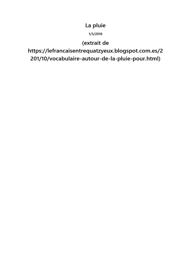 Exercice de Vobulaire B2 FR-ES. Texte La Pluie . | PDF
