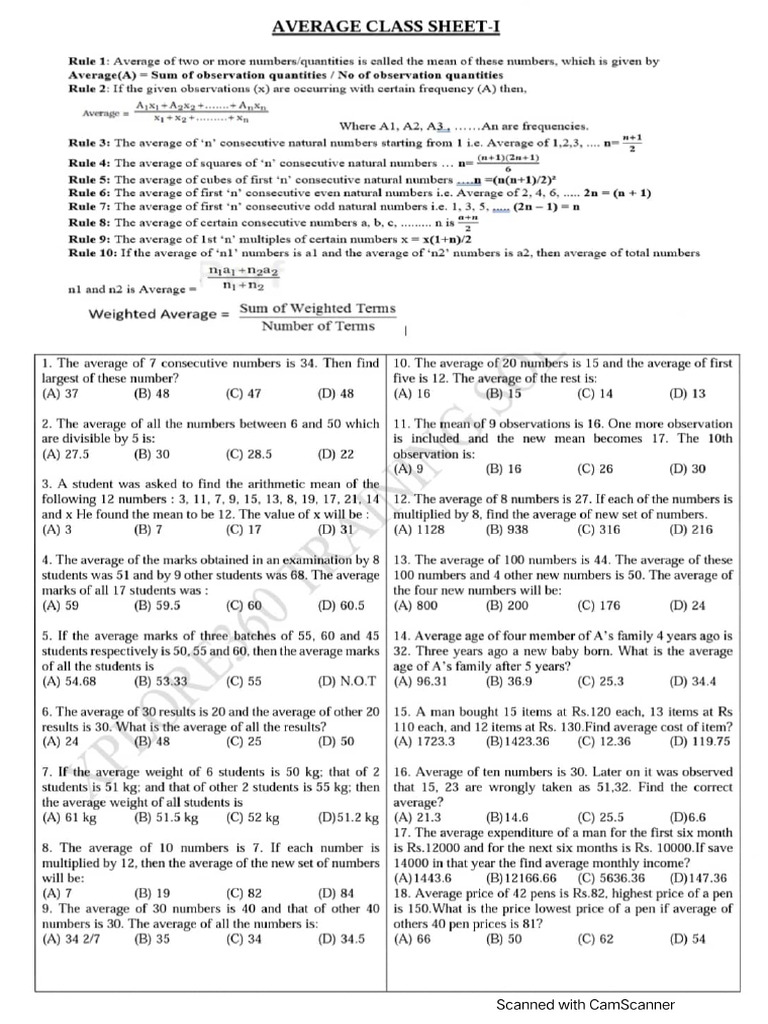 Average Class Sheet | PDF