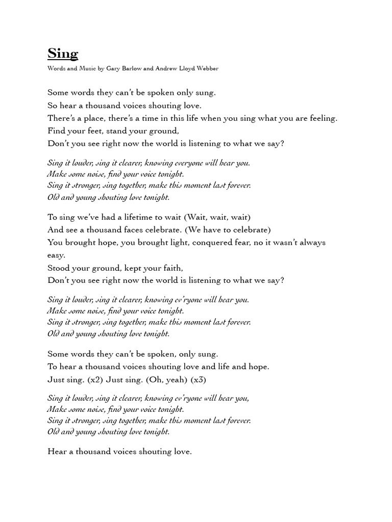 Sing Lyrics Only | PDF
