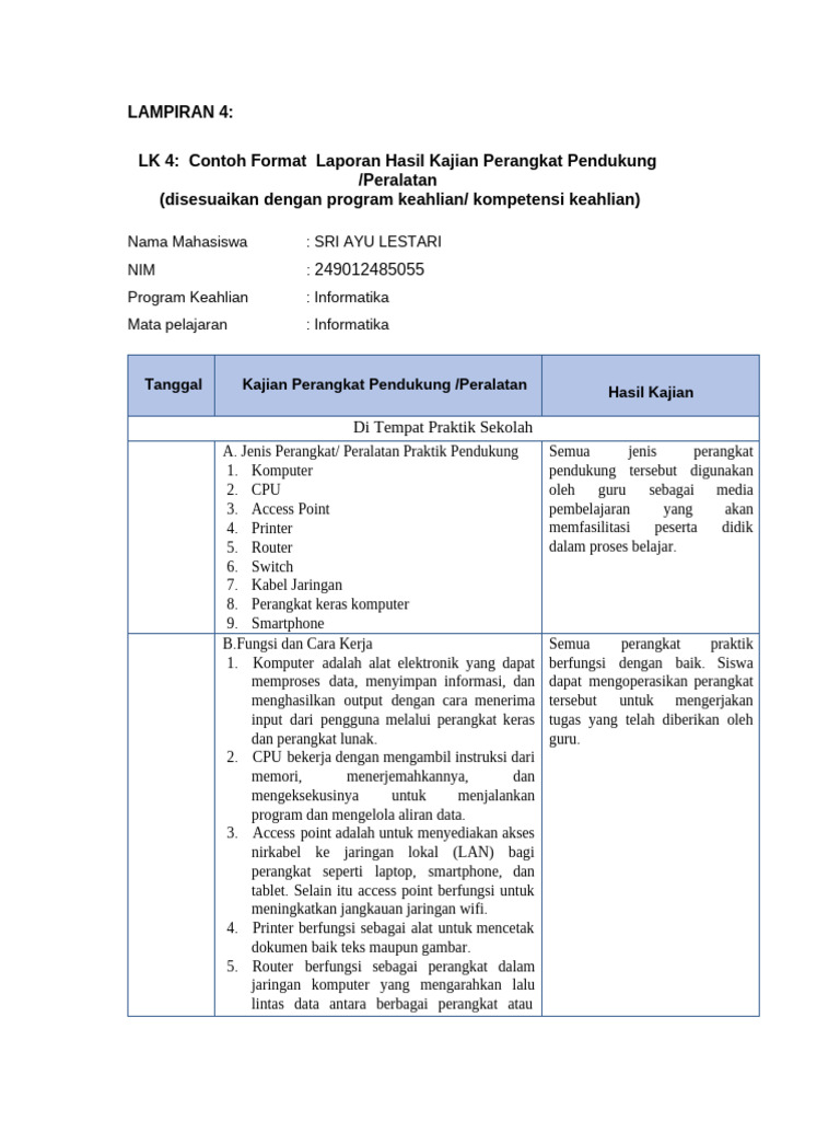 T-1 LK 4 Contoh Format Laporan Hasil Kajian Perangkat Pendukung | PDF