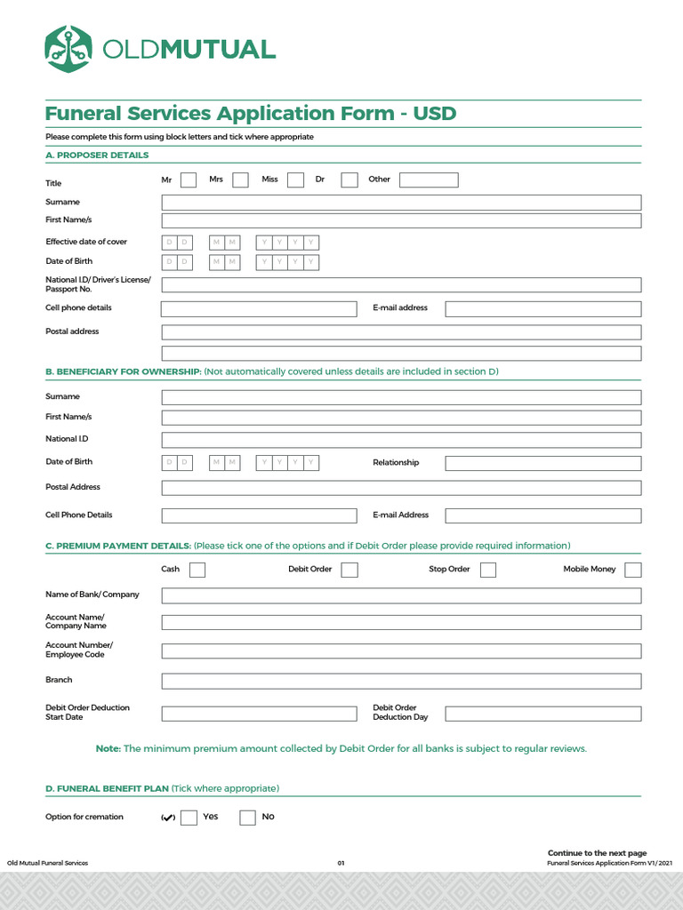 Funeral Services Form - USD 09-23 | PDF