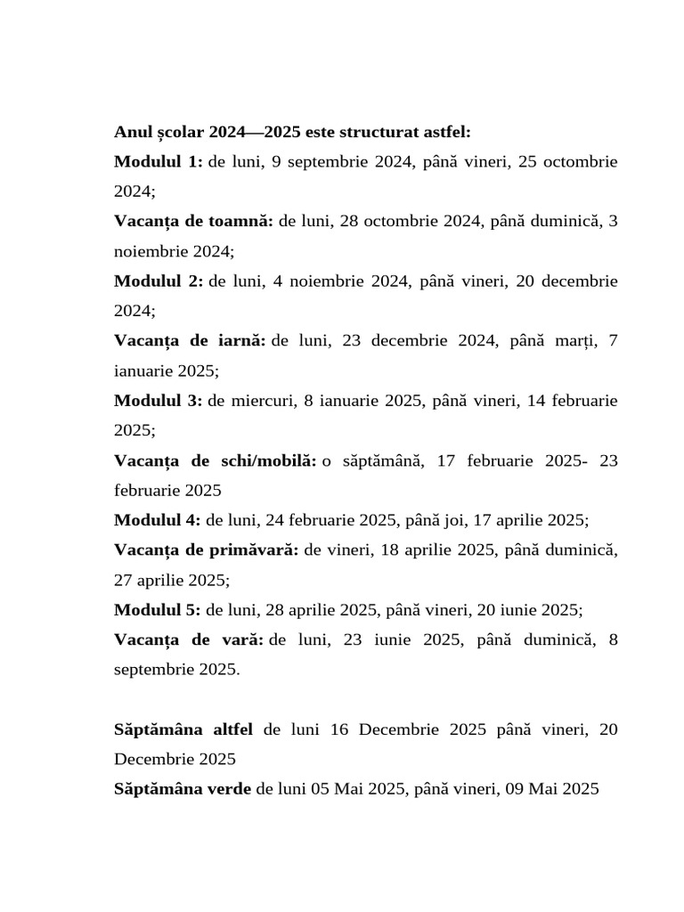 Calendar Scolar 2024-2025 | PDF
