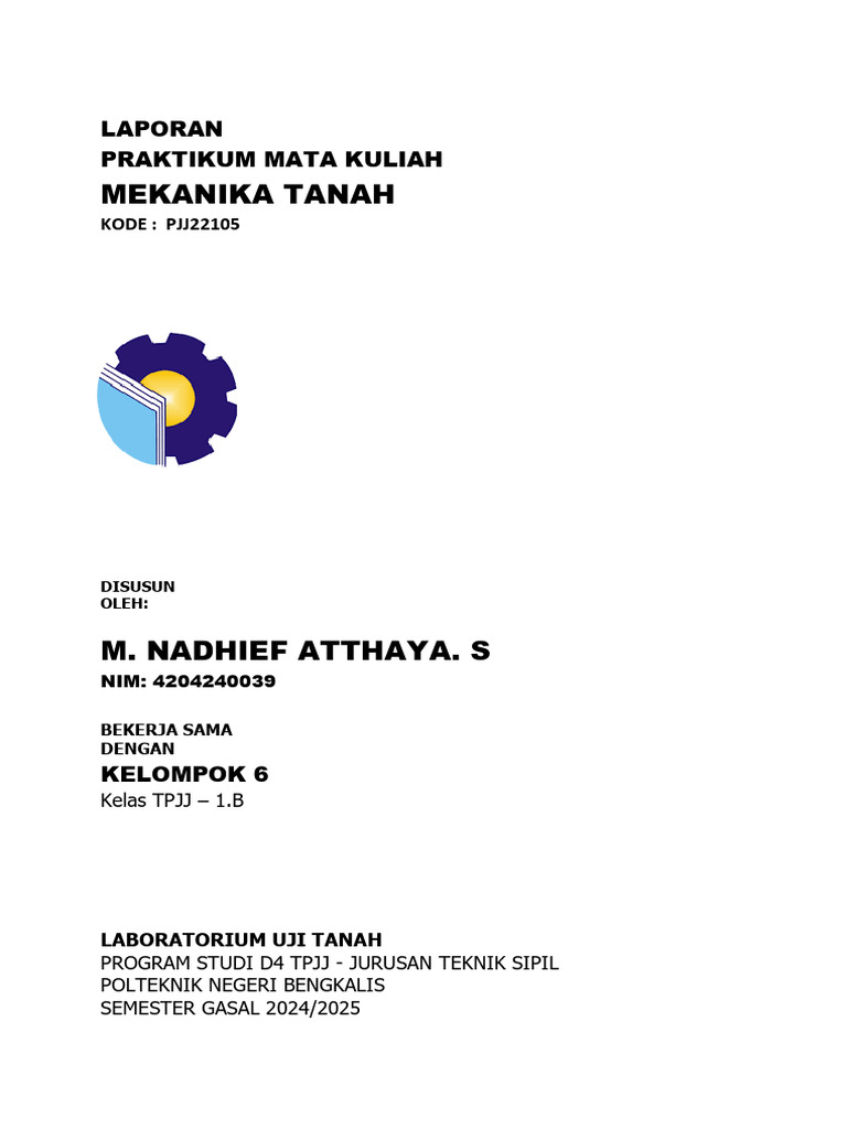 2024 - Contoh Cover Laporan MK Mektan - Pjj-1b | PDF