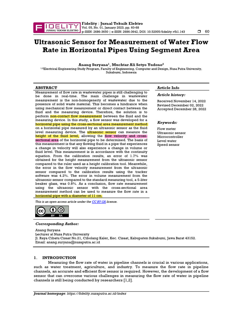 Ultrasonic Sensor For Measurement of Water Flow Ra | PDF