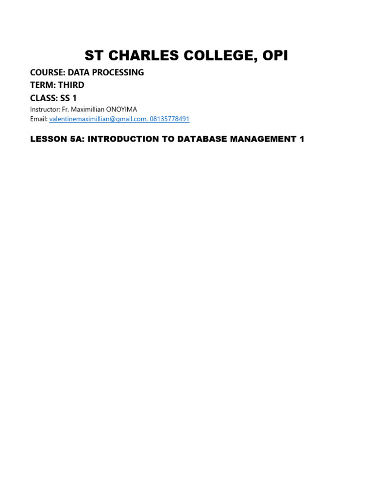 Lesson 5a - Introduction To Database Management 1 | PDF