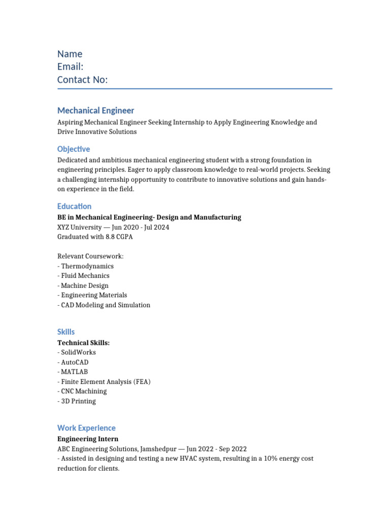 Mechanical Engineer Student or Graduate | PDF