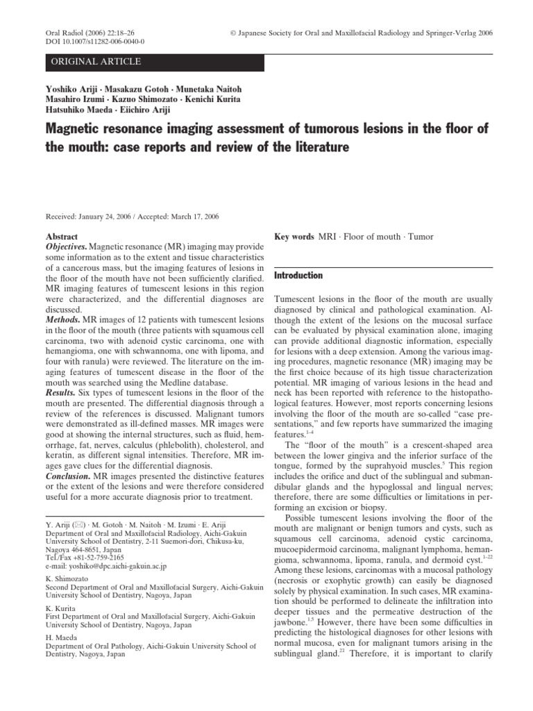 Magnetic Resonance Imaging Assessment of Tumorous Lesions in The Floor ...