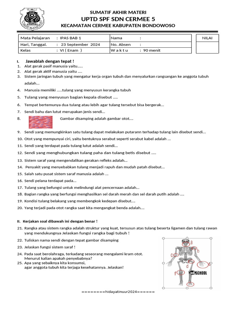 Soal SUMATIF Bab 1 Ipas KELAS 6 SEMESTER 1 | PDF