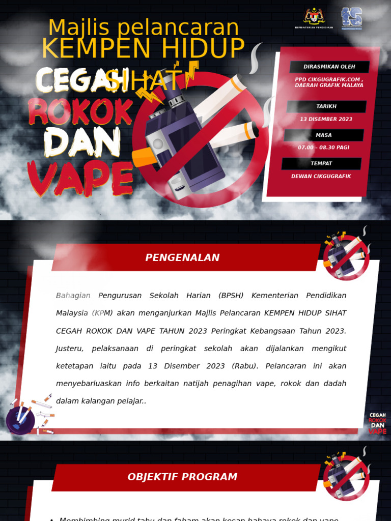 Slide Cover Tanyangan Design Sijil Kempen Hidup Sihat, Cegah Rokok Dan ...