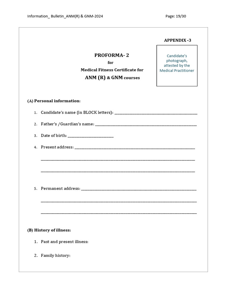 Medical Fitness Certificate GNM and Anm | PDF