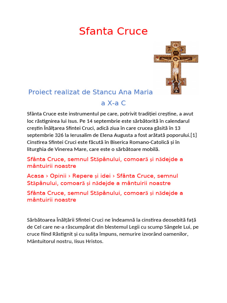 Proiect-Sfanta Cruce | PDF