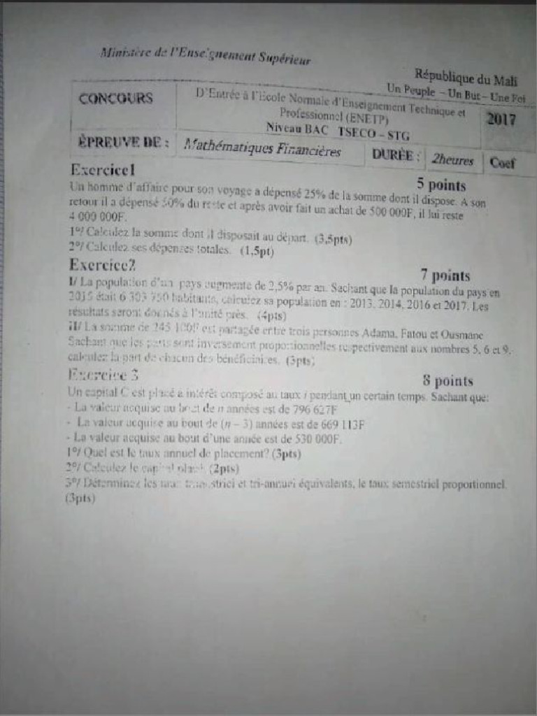 Anciens Sujets de Concours D'entrée À L'ENETP (Øg ) | PDF