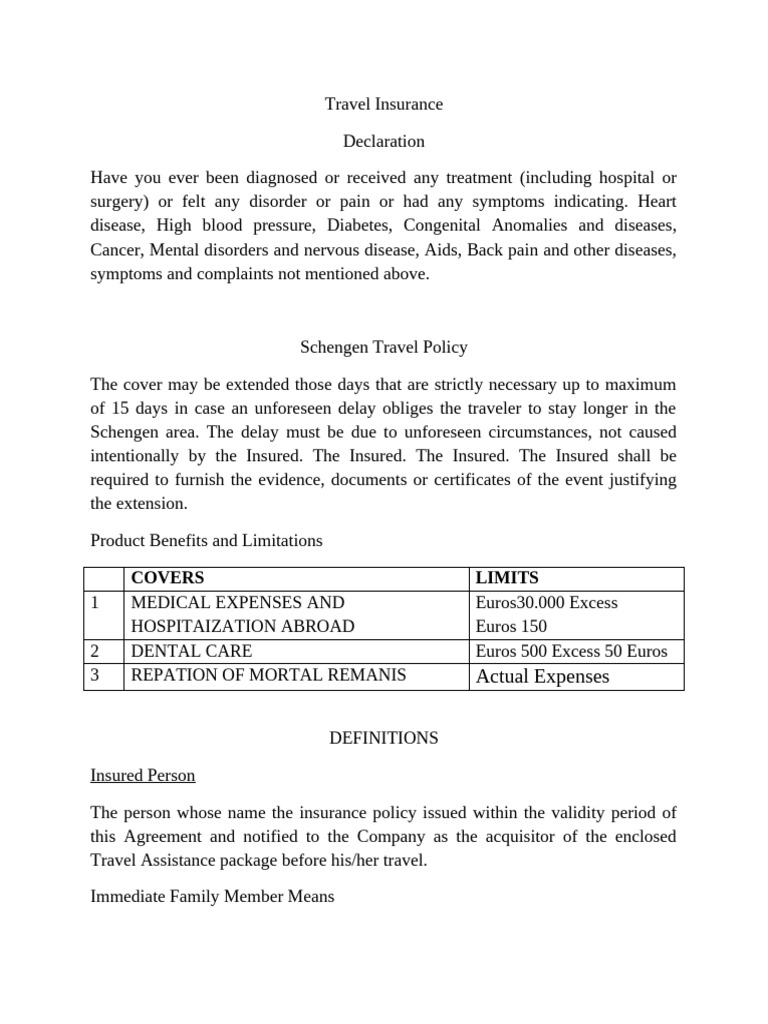 Travel Insurance Policy | PDF