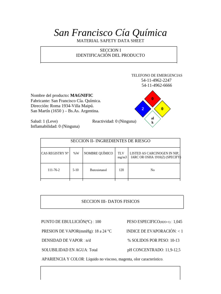 MSDS-Magnific-NFPA (2) | PDF